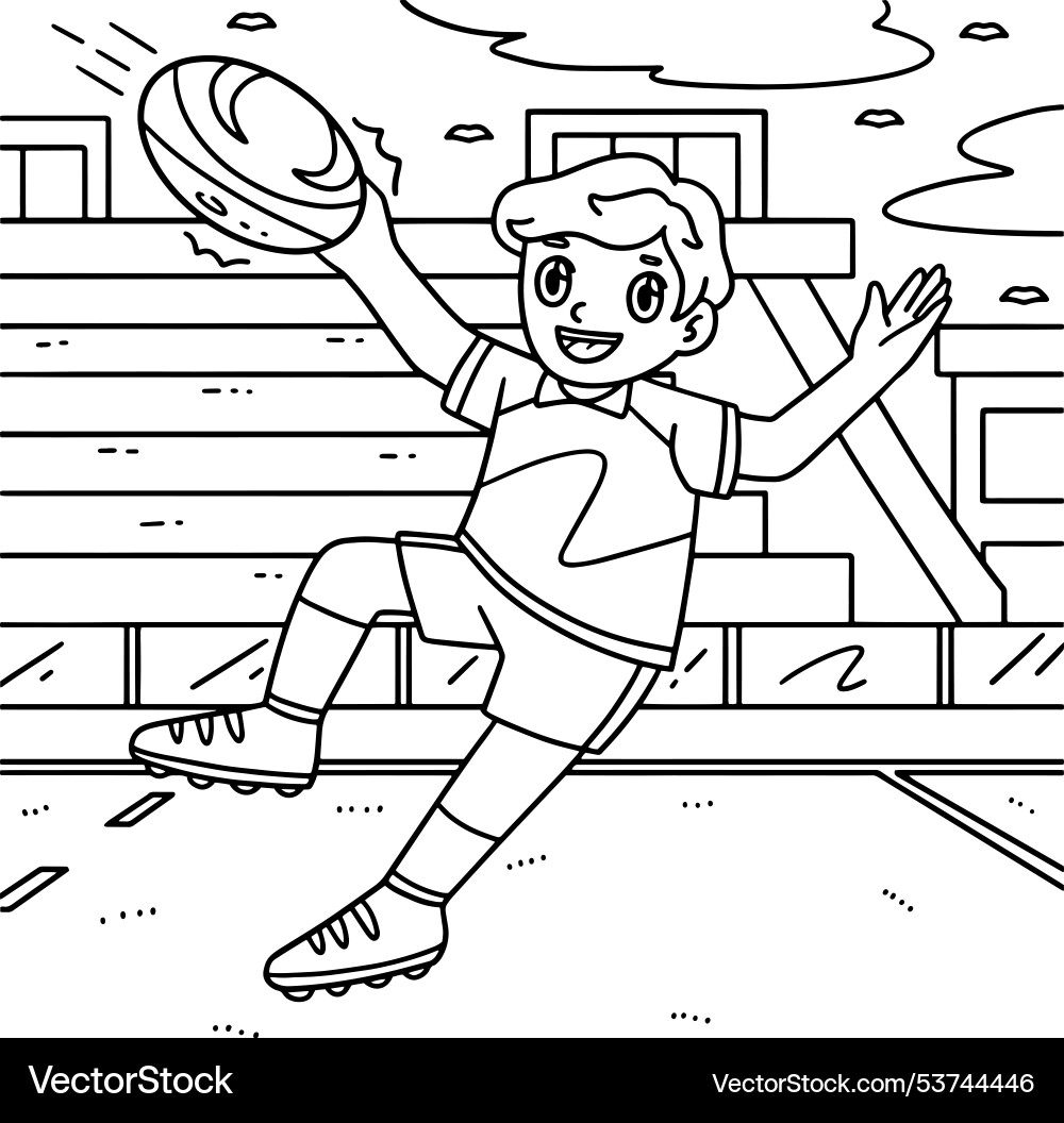 Rugby player catching the ball coloring page Vector Image