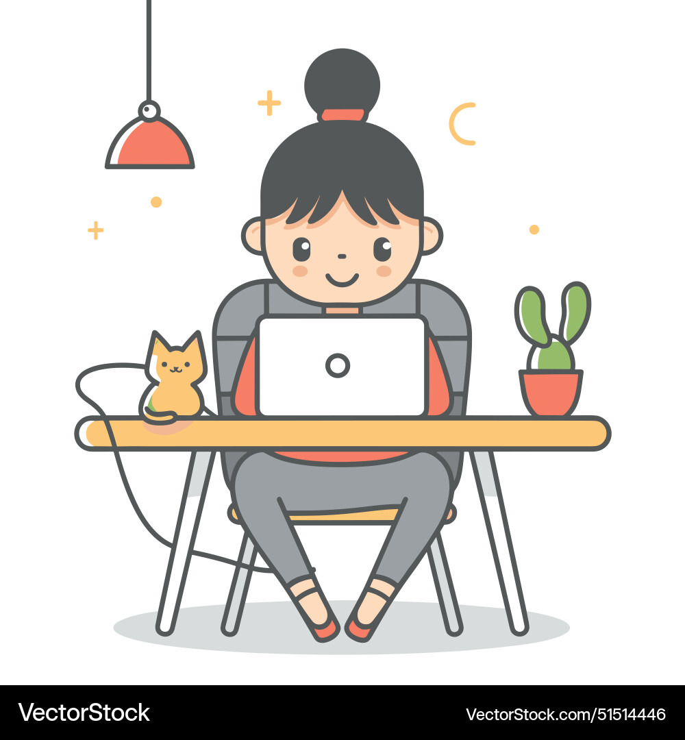 Young asian female cartoon character working Vector Image