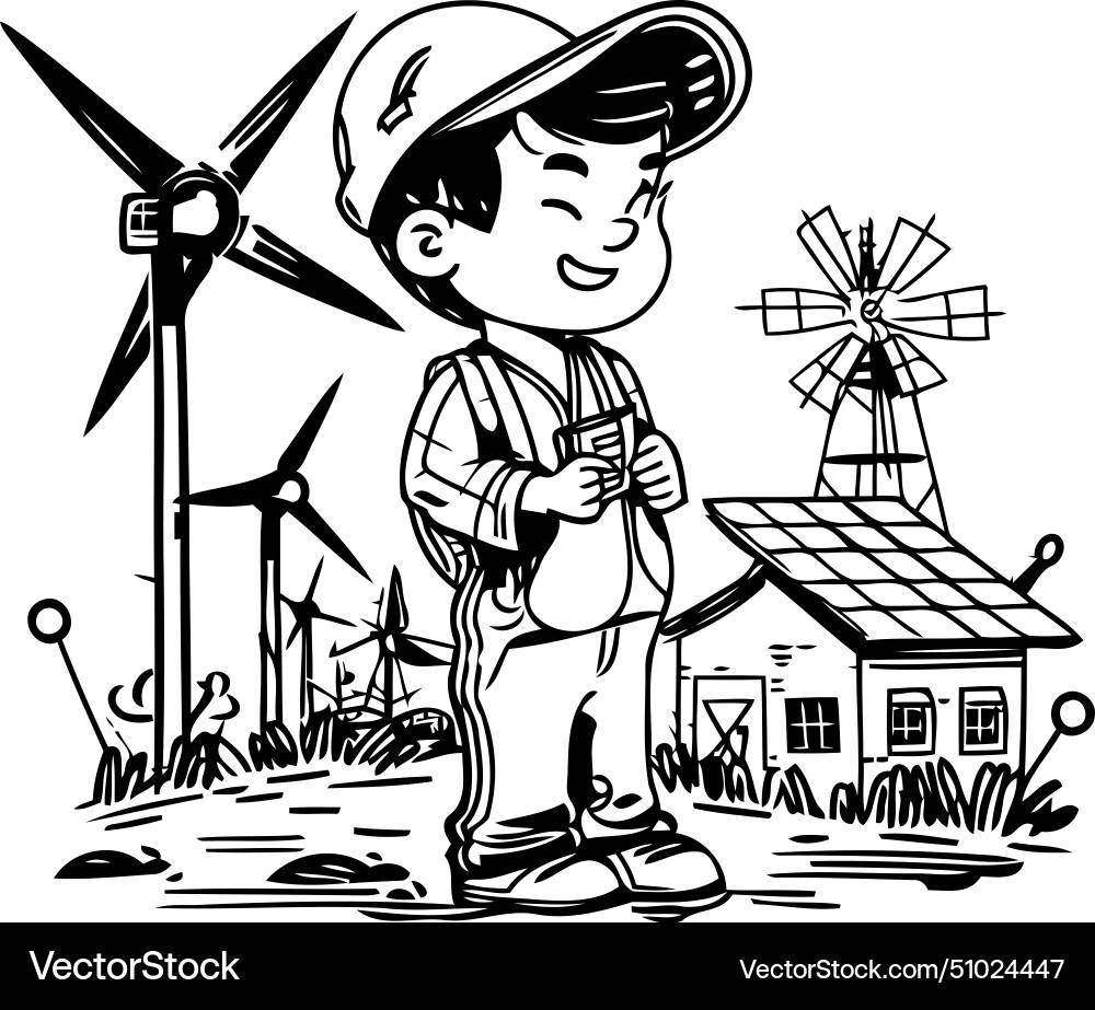 A boy in cap and apron standing next Royalty Free Vector