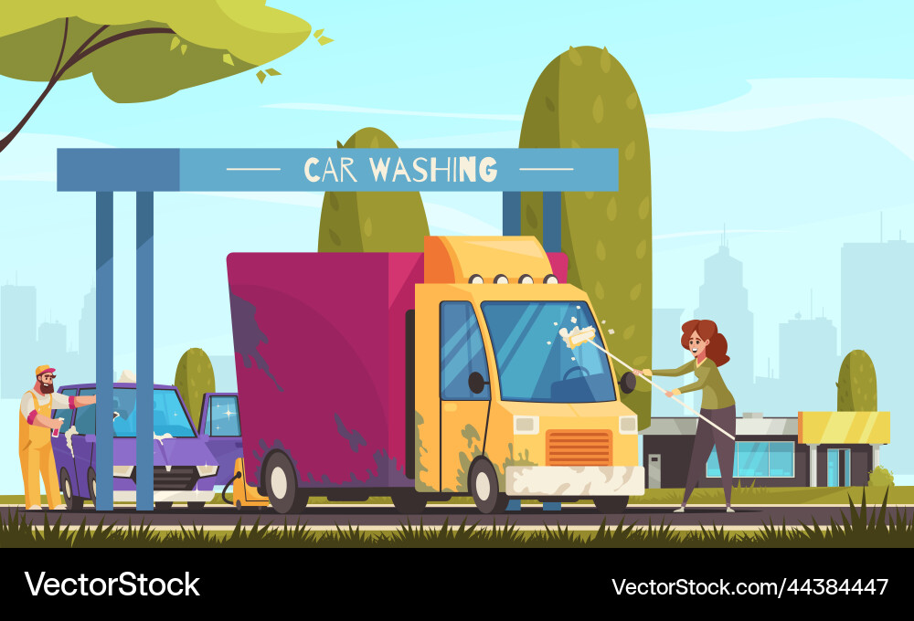 Car wash composition Royalty Free Vector Image