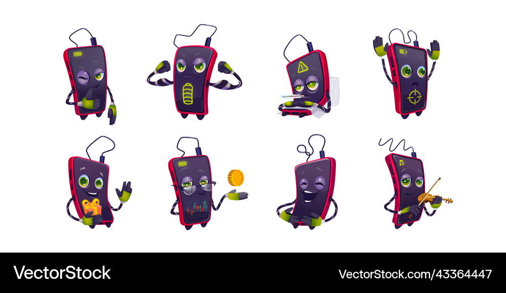 Cartoon mobile phone character cute smartphone set