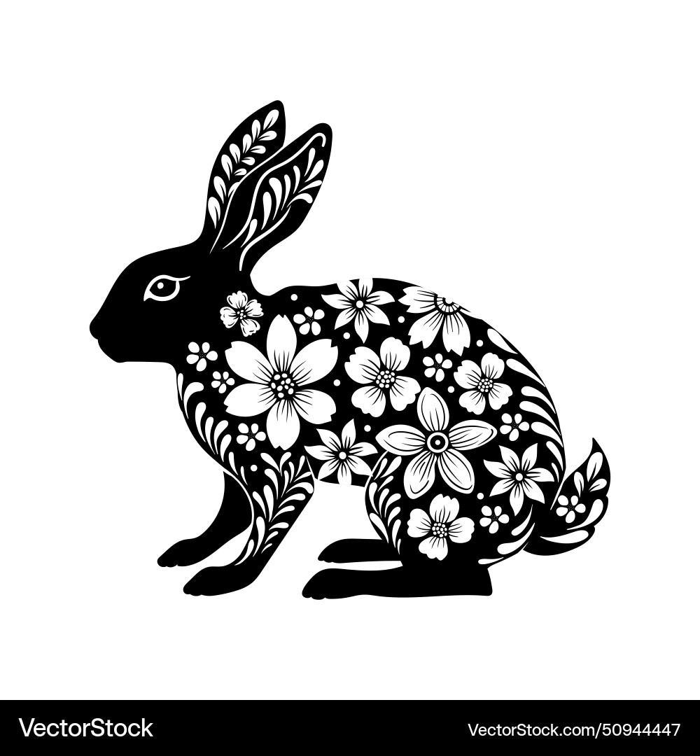 Easter bunny with floral pattern for postcard Vector Image