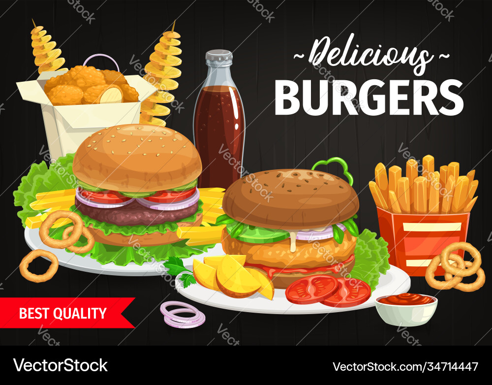 Fast Food Burgers & Snacks Royalty Free Vector Image