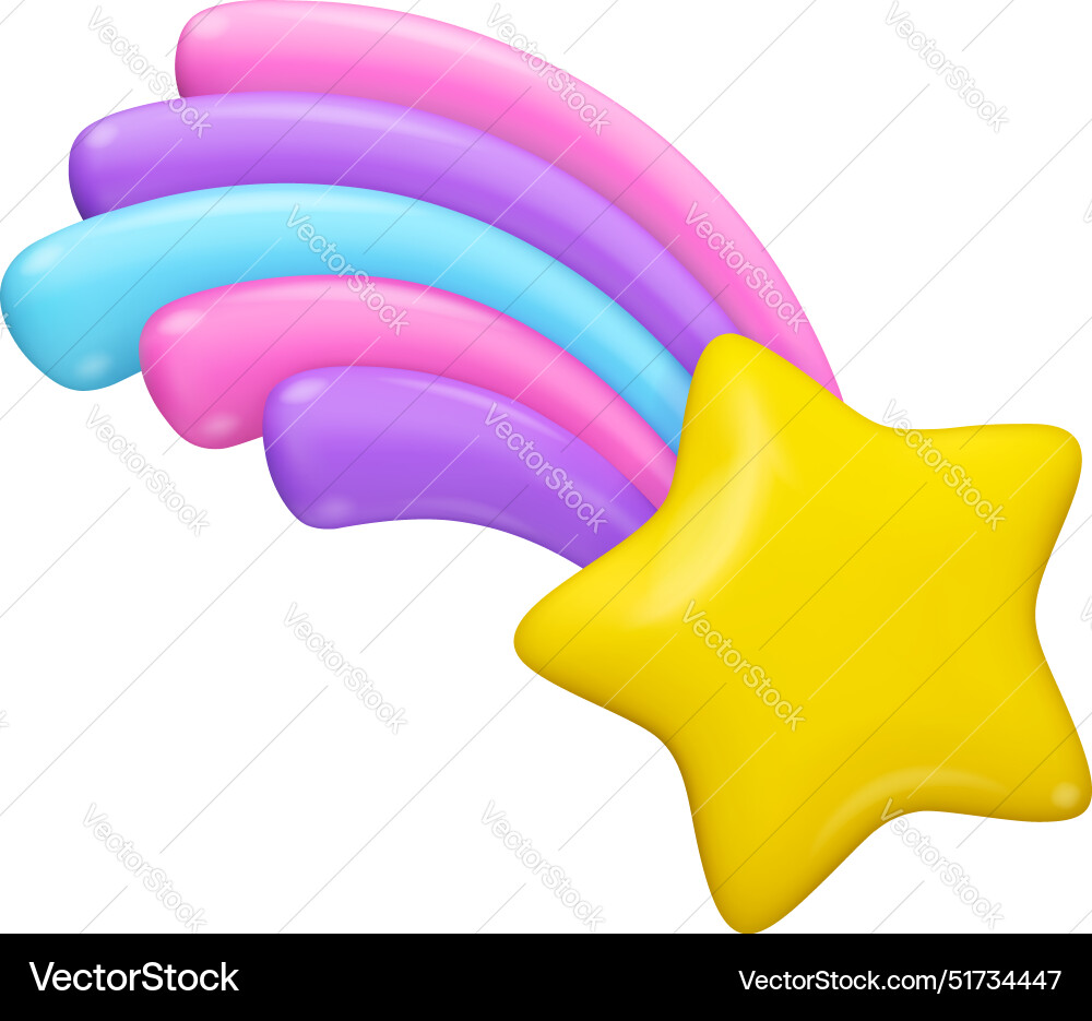Shooting rainbow star 3d icon Royalty Free Vector Image