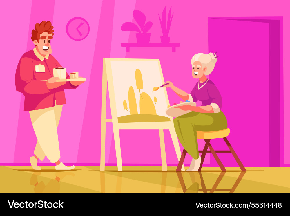 Elderly woman painting with refreshments Vector Image