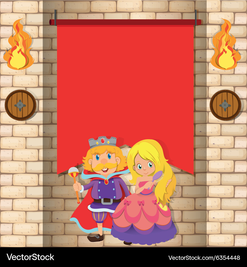 King and princess by the red banner Royalty Free Vector