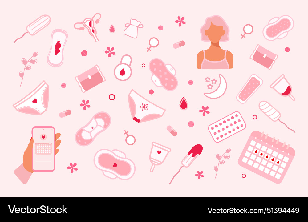 Big set female menstruation period elements Vector Image