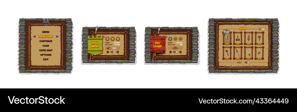 Game interface popup menu win and lose windows Vector Image