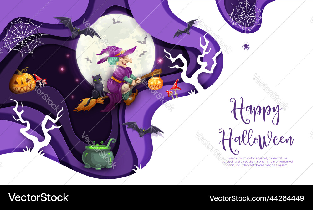 Halloween paper cut with witch flying on broom – Royalty-Free Vector ...