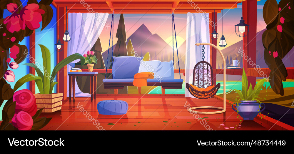 House terrace with mountain view cartoon – Royalty-Free Vector ...