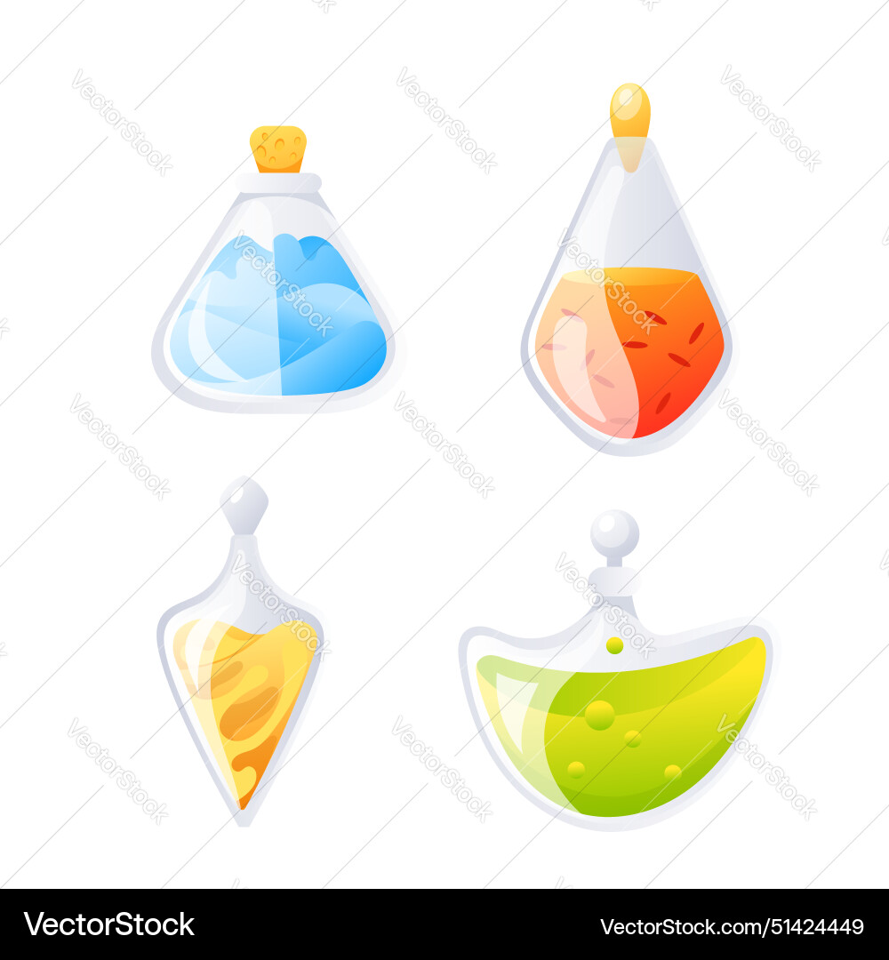 Magic potion vials set alchemy elixir magical Vector Image