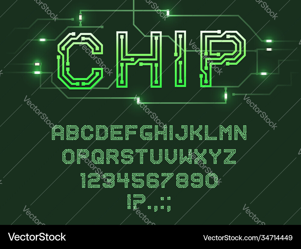 Printed circuit board font computer technologies Vector Image