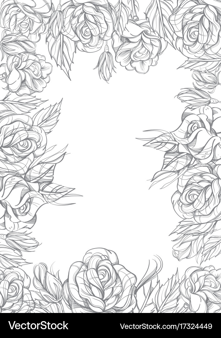 Rectangular floral frame with roses black Vector Image