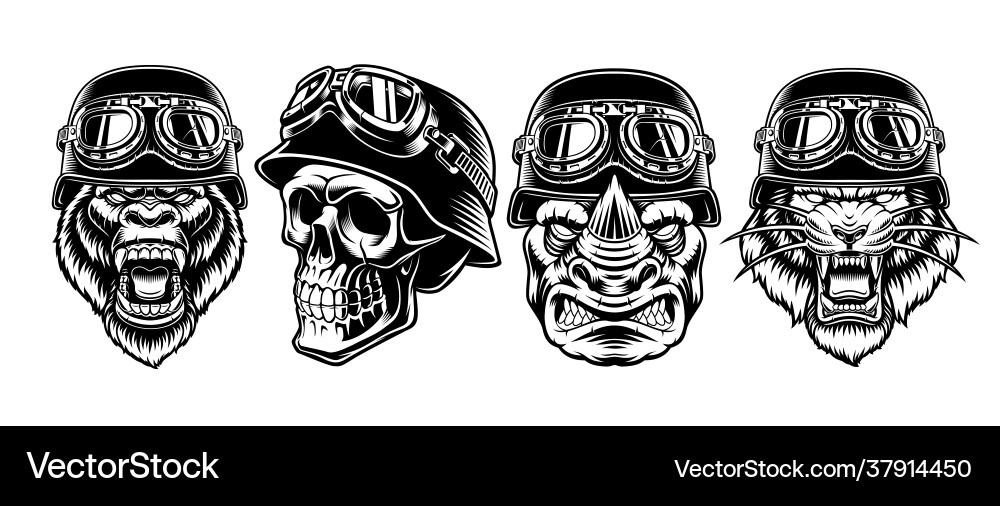A set black and white biker characters Royalty Free Vector