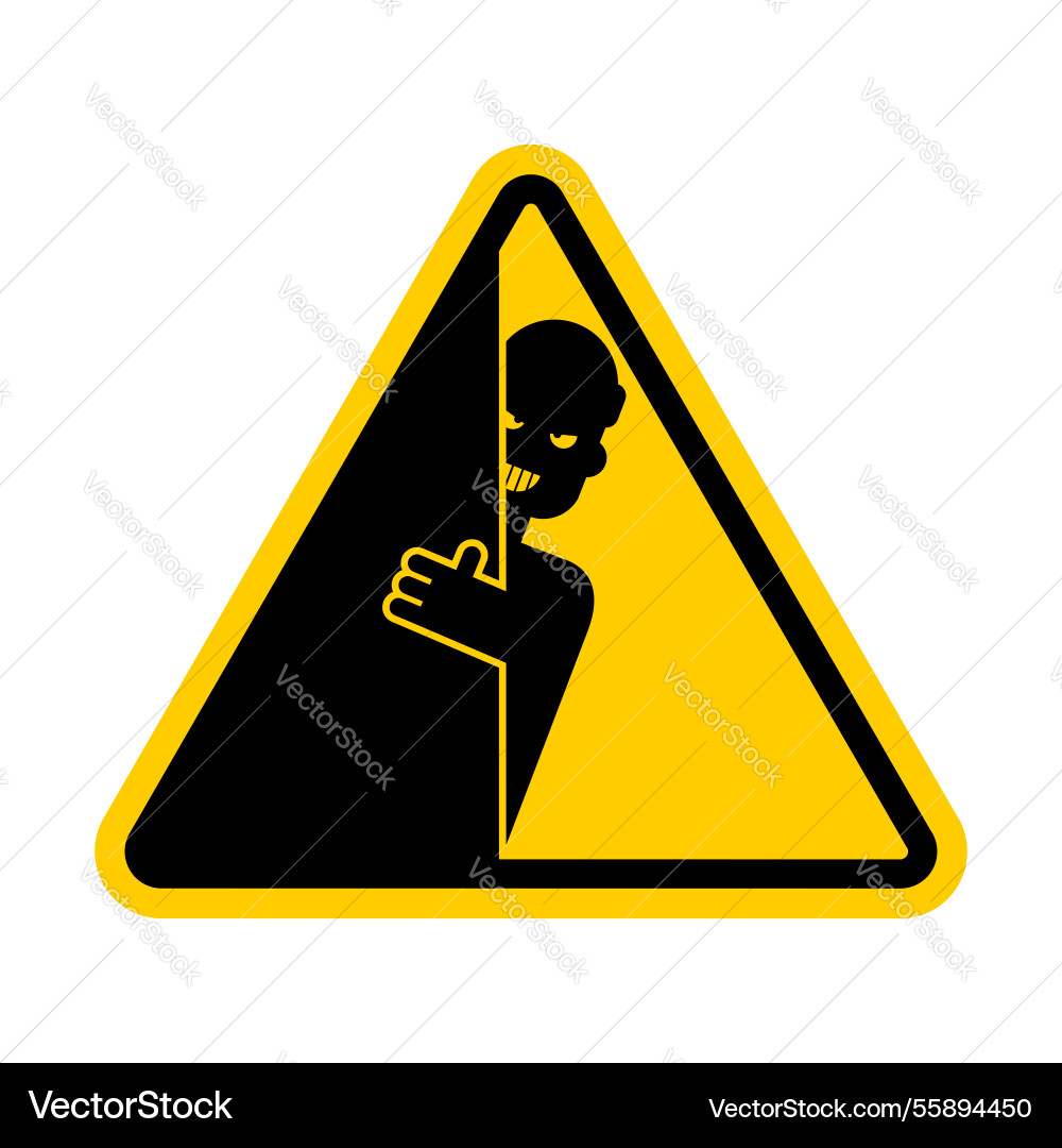 Attention stalking warning yellow road sign Vector Image