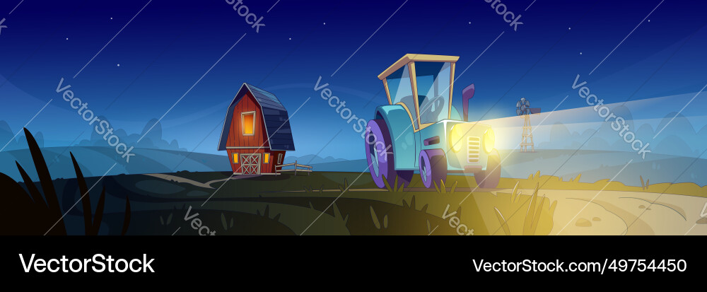 Cartoon night farm landscape Royalty Free Vector Image