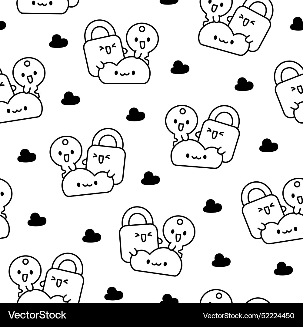 Cute kawaii padlock and key coloring page Vector Image