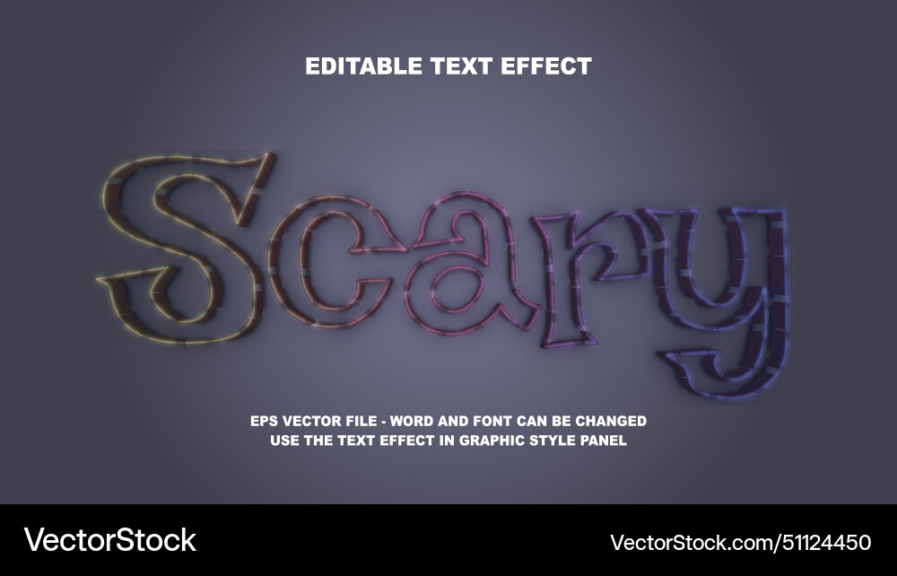 Editable text effect scary 3d template Royalty Free Vector