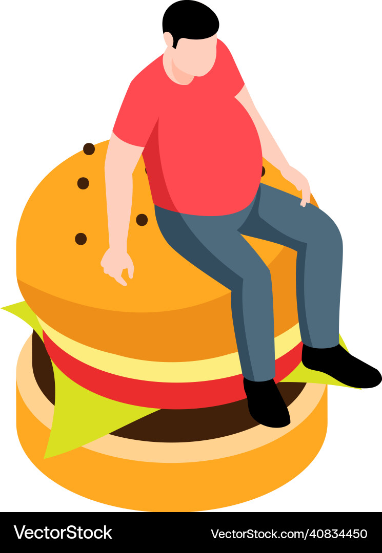 Fat man burger composition Royalty Free Vector Image