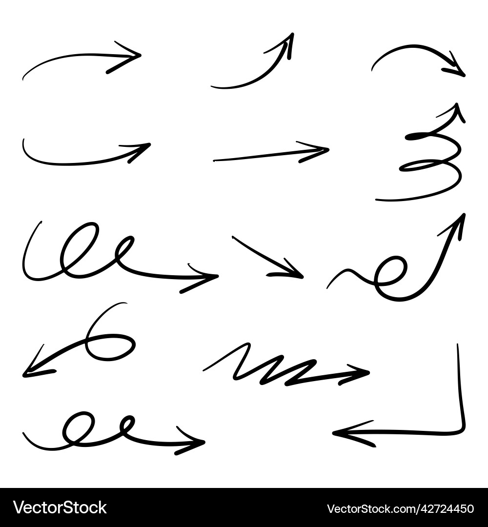 Hand drawn arrow icon set isolated on white Vector Image