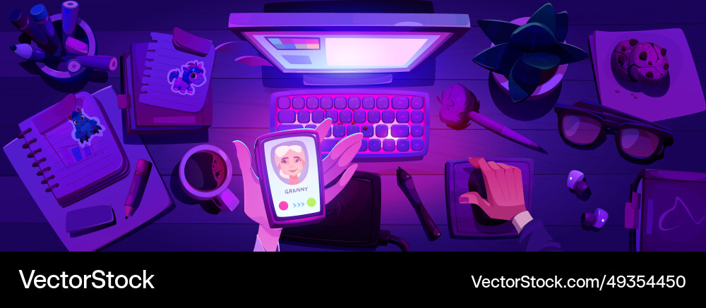 Late night work office table with computer Vector Image