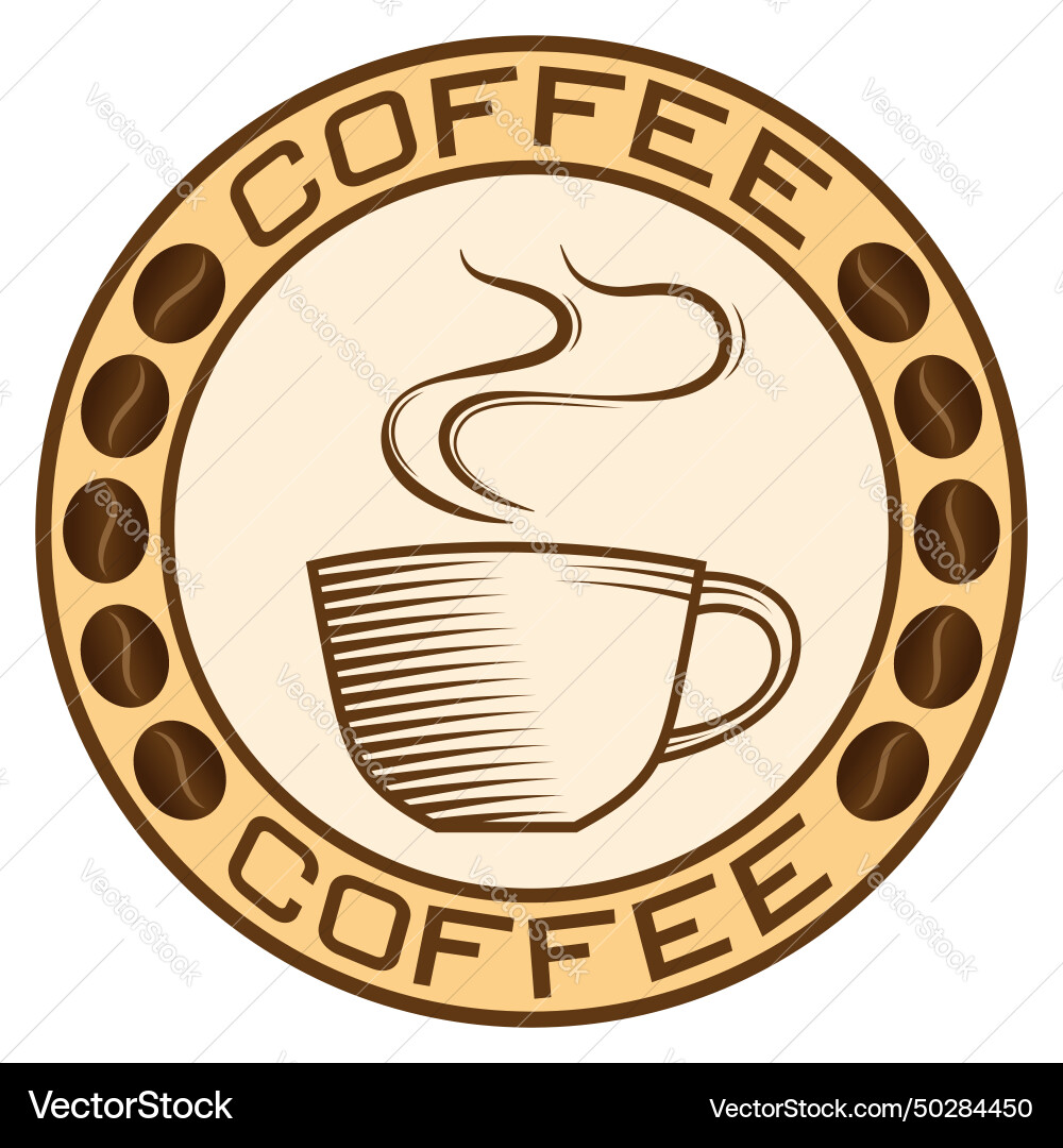 Round coffee symbol with cup Royalty Free Vector Image