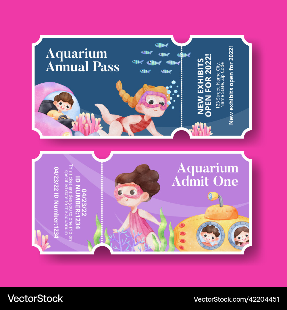 Ticket template with explore ocean world Vector Image