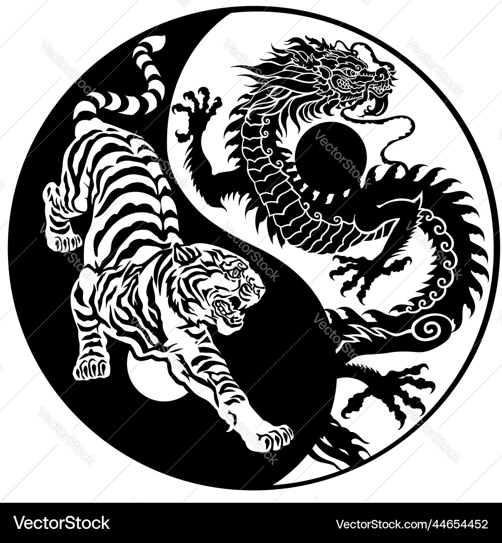 Dragon and Tiger Yin Yang Tattoo Royalty Free Vector Image