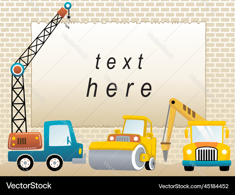 Frame border with construction vehicles cartoon Vector Image