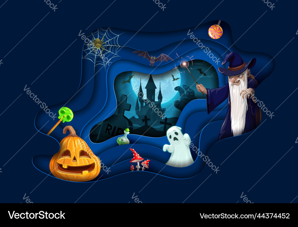 Halloween Wizard & Pumpkin Cutout Royalty Free Vector