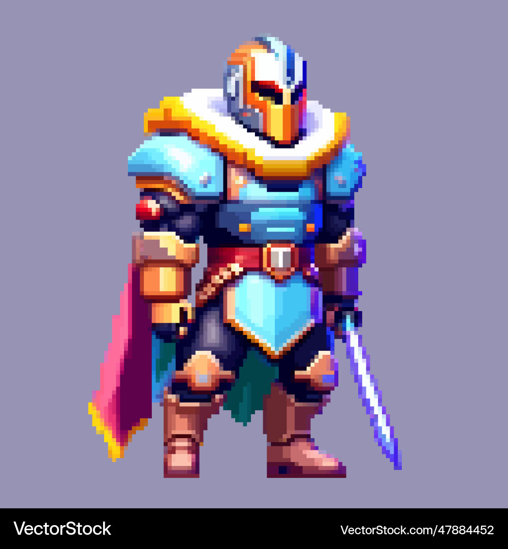 Knight warrior pixel art character for 8 bit game Vector Image