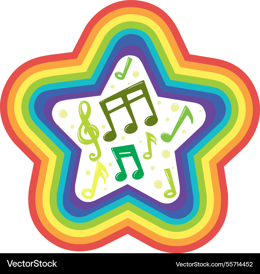 Vibrant star with musical notes and symbols Vector Image