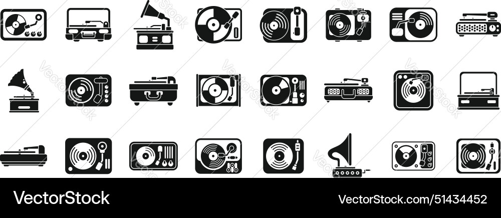 Vinyl player icons set a collection Royalty Free Vector