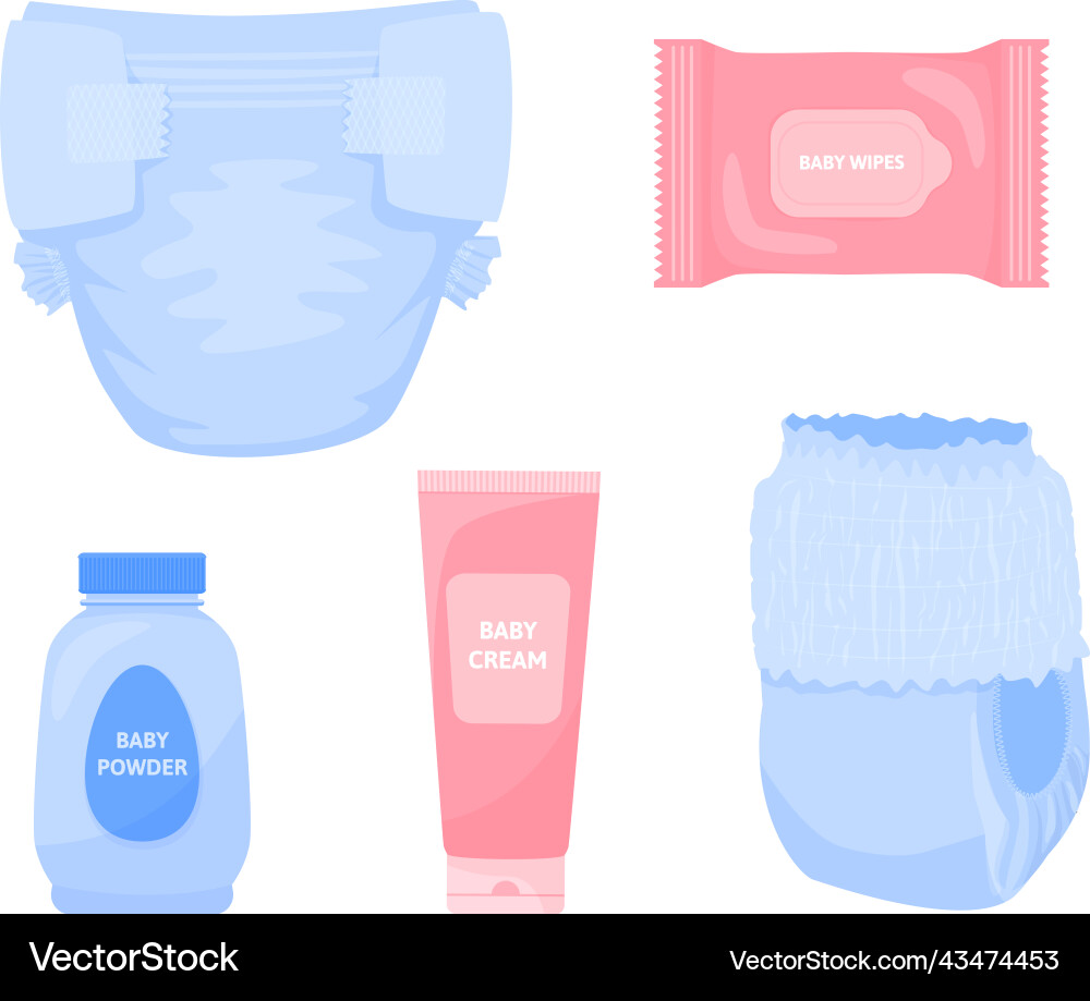 Baby diaper hygiene set Royalty Free Vector Image