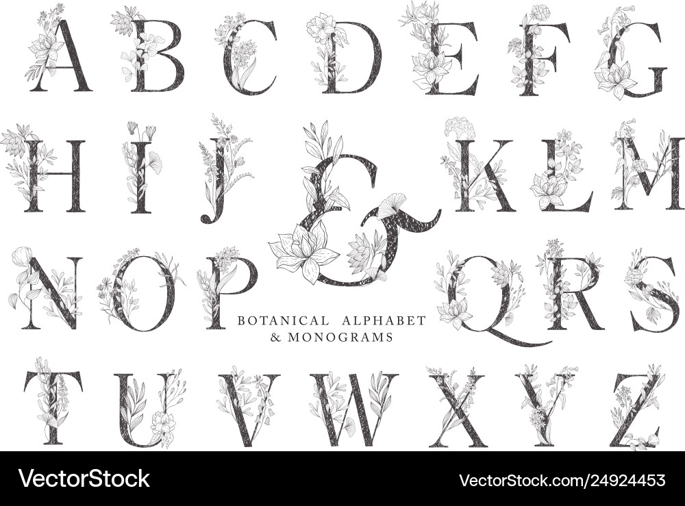Botanical Letter with Floral Elements Royalty Free Vector