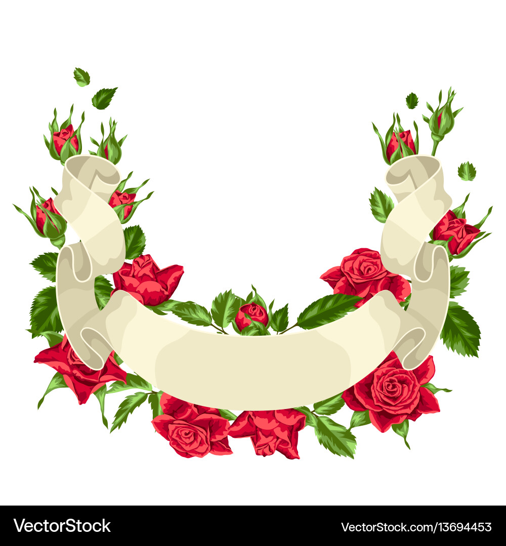 Decorative ribbon with red roses beautiful Vector Image