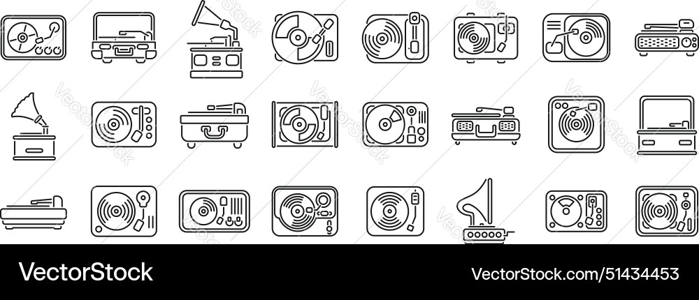Vinyl player icons set a collection Royalty Free Vector