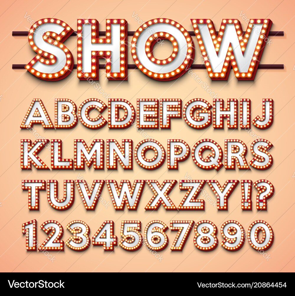 Light bulb alphabet with bright red frame Vector Image