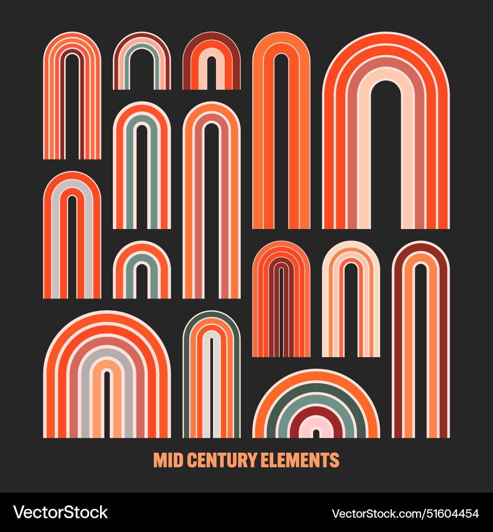 Mid century arch elements modern geometric shapes Vector Image