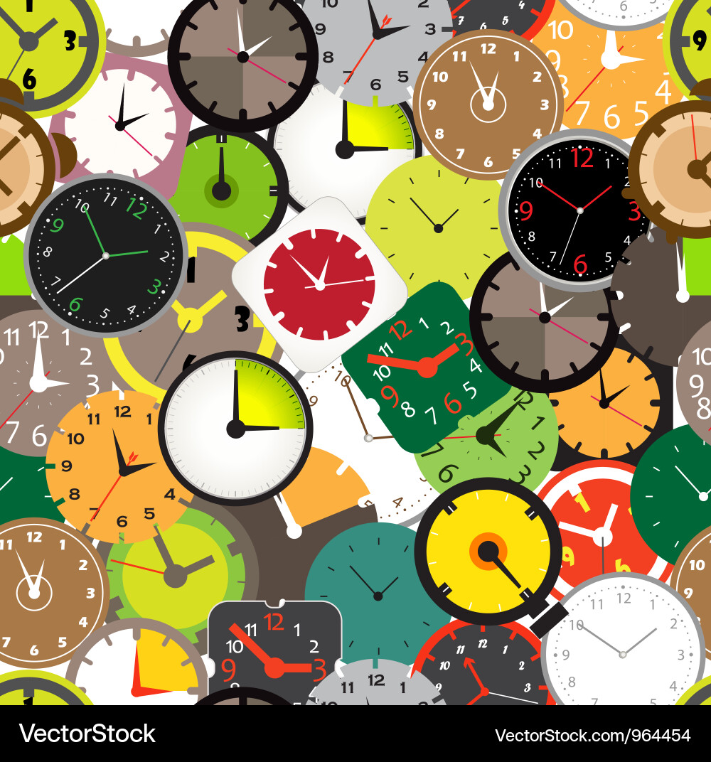 Seamless pattern of different clocks Royalty Free Vector