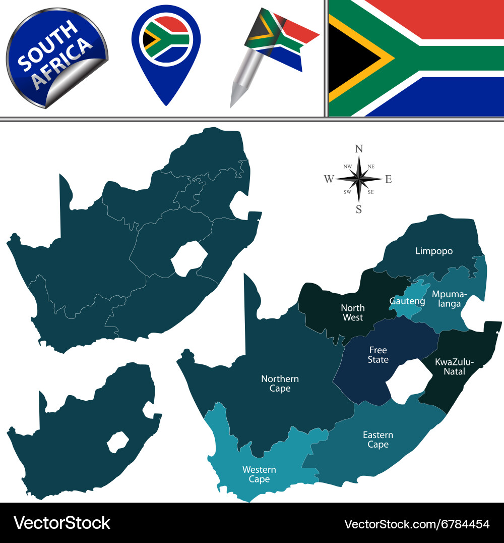 South africa map with named divisions Royalty Free Vector
