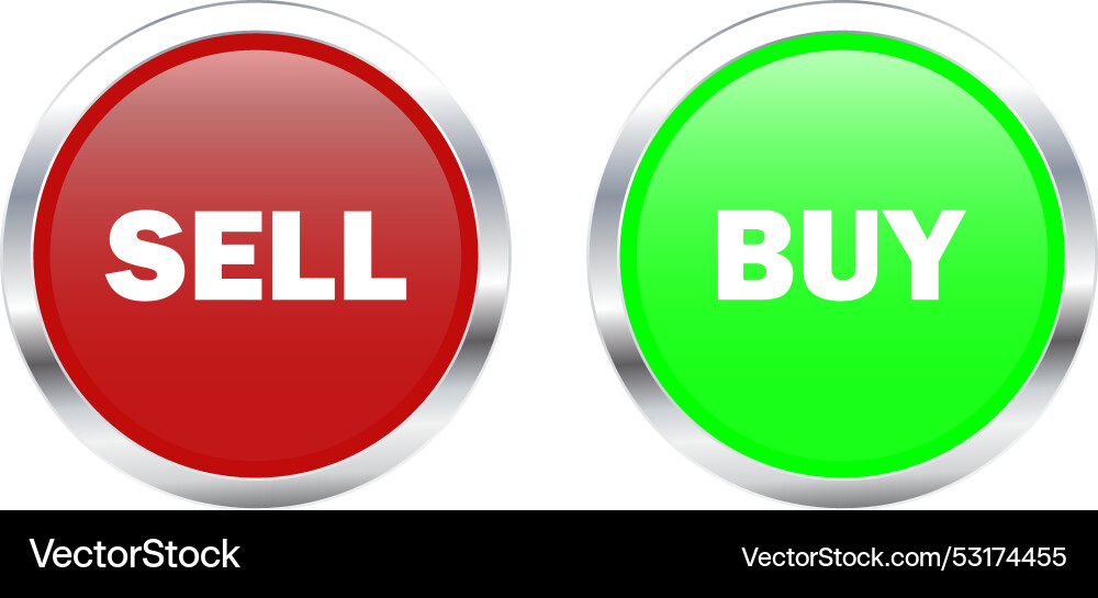 Buy and sell red buttons silver button Royalty Free Vector