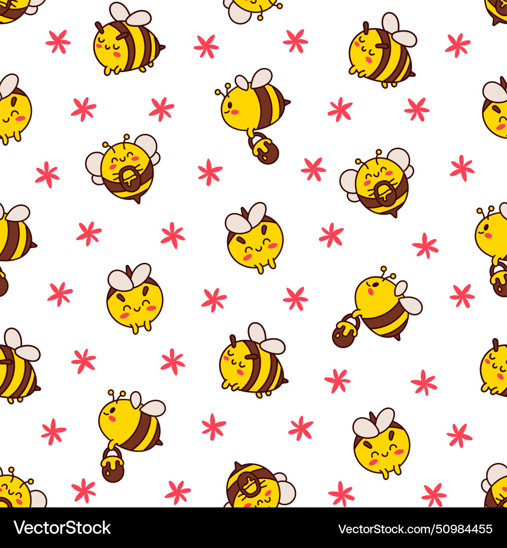 Cartoon cute bee character seamless pattern Vector Image
