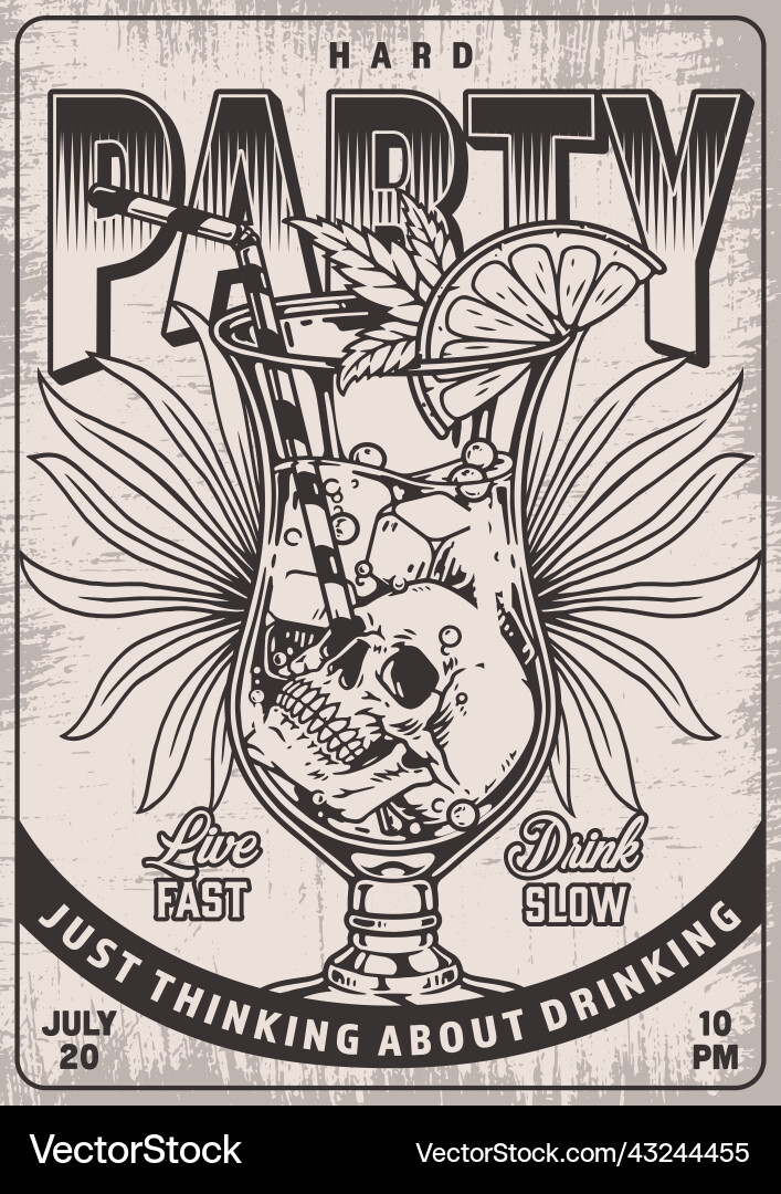 Hard party posterer monochrome vintage Royalty Free Vector