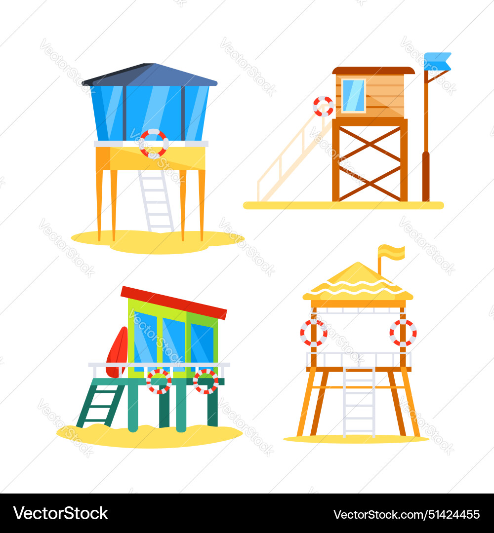 Lifeguard tower set lifequarder construction Vector Image