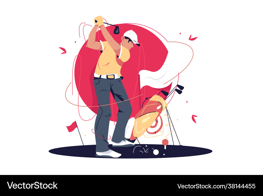 Man golf player hit with stick Royalty Free Vector Image
