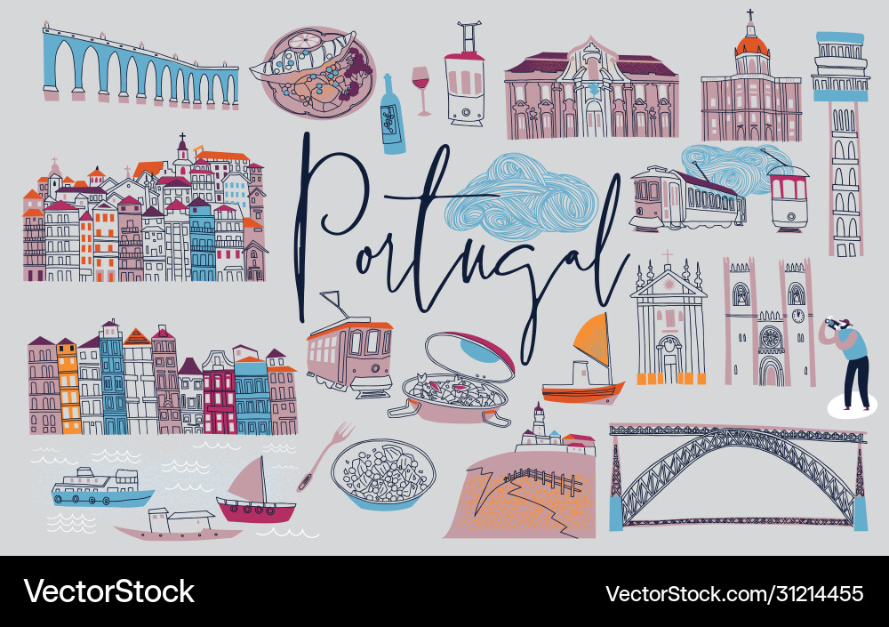Portugal set portuguese elements Royalty Free Vector Image