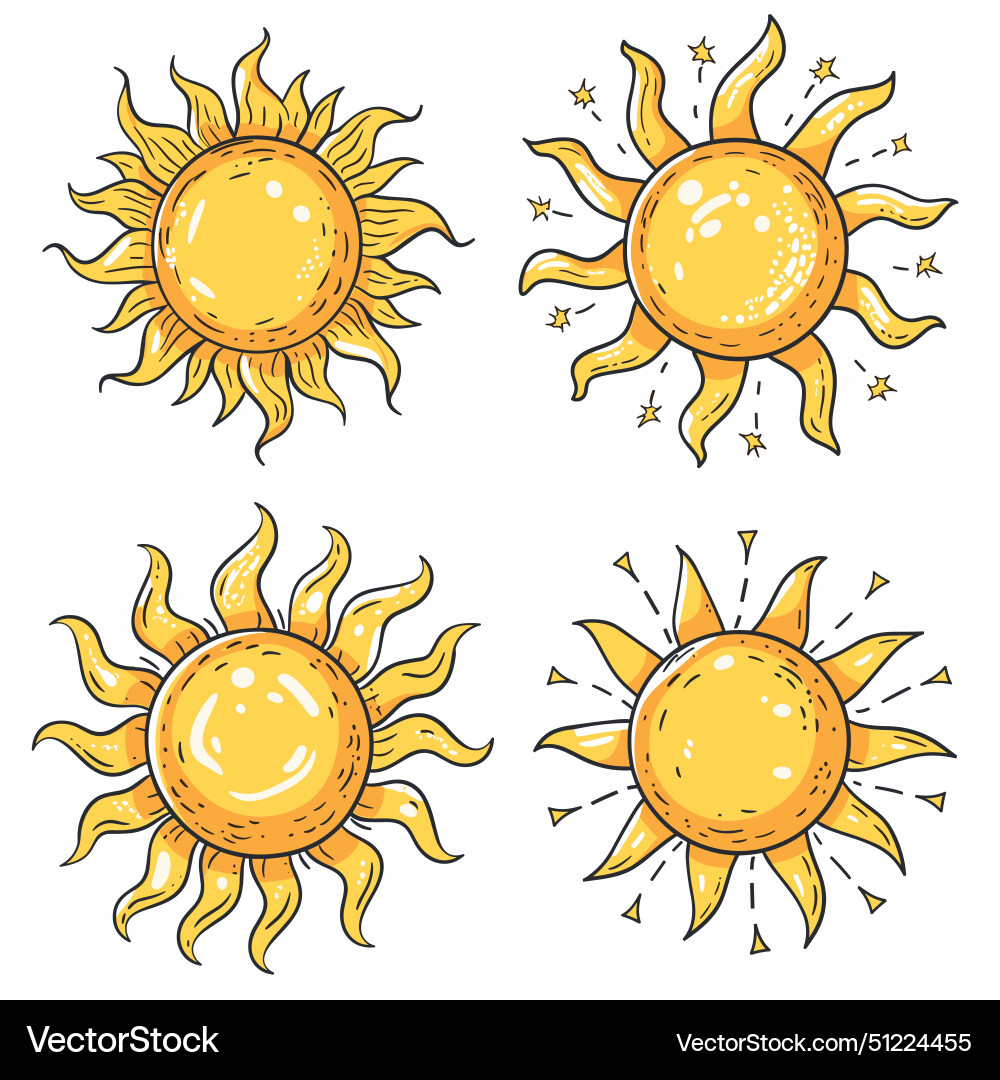 Sun drawings collection bright warm summer weather