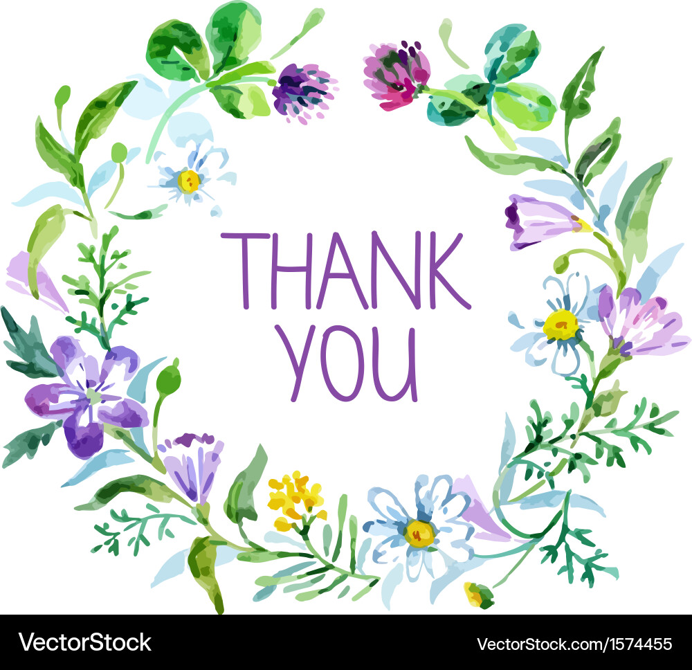 Watercolor thank you card Royalty Free Vector Image