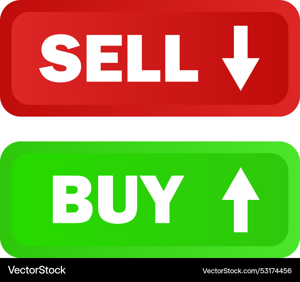 Buy and sell color buttons arrow button Royalty Free Vector